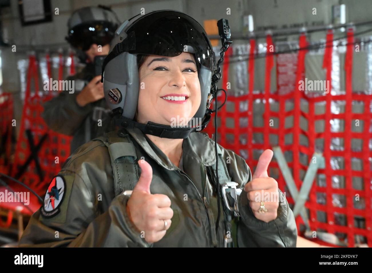 The spouse of a service member from the 129th Rescue Wing prepares to ...