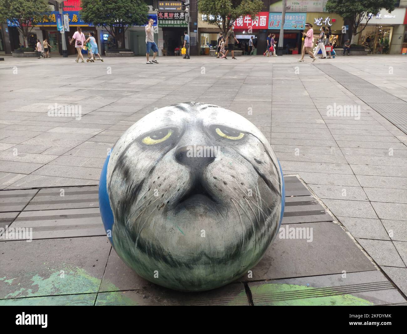 Four stone piers painted with funny dog face attract passers-by's ...