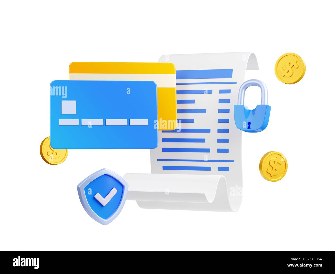 3d render online bill payment, invoice digital concept with transaction ...