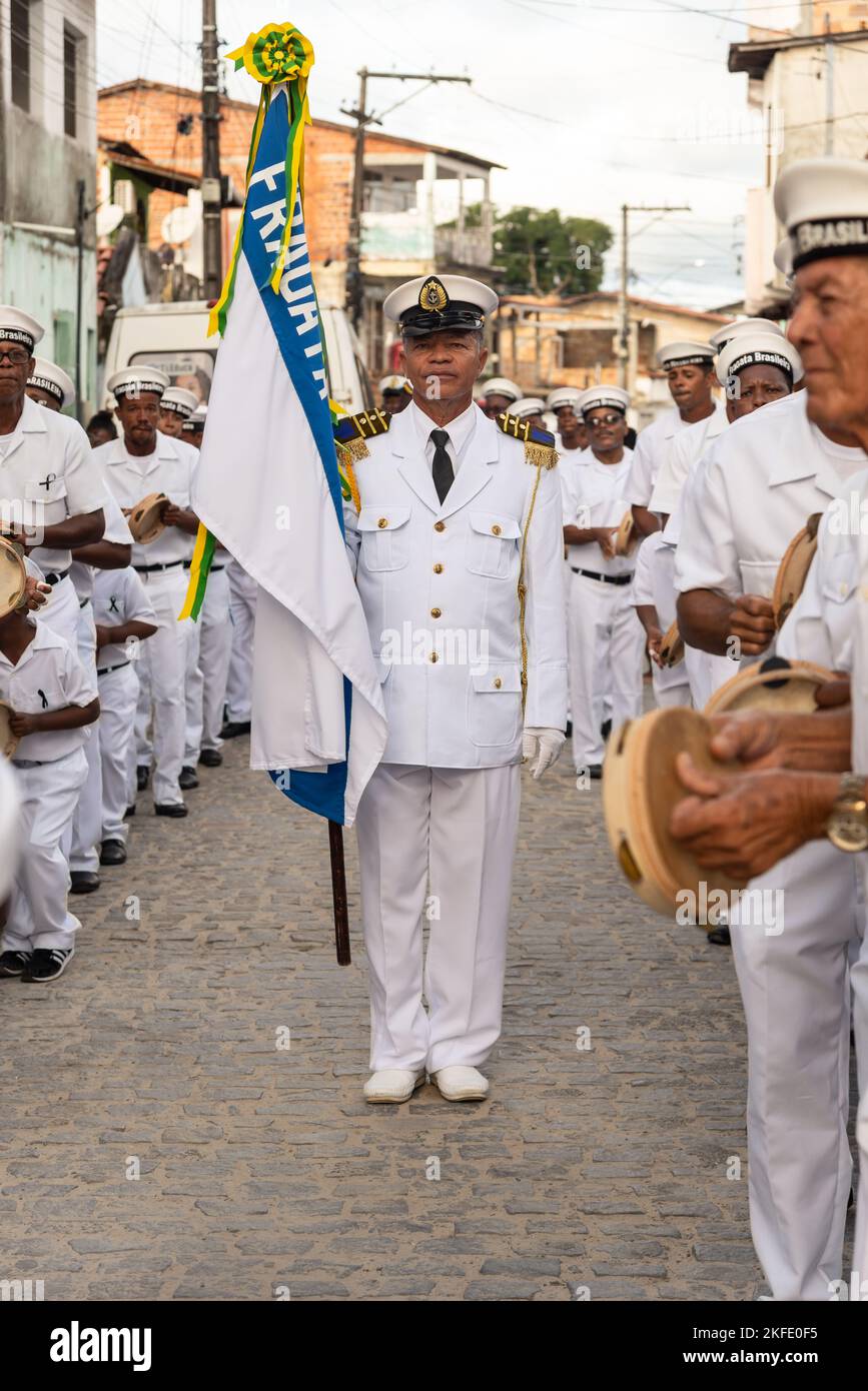 The Members of the Marujada Brazilian Frigate parade in sailor clothes ...