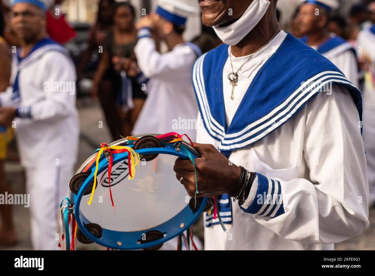 The Members of the Marujada Brazilian Frigate parade in sailor clothes ...