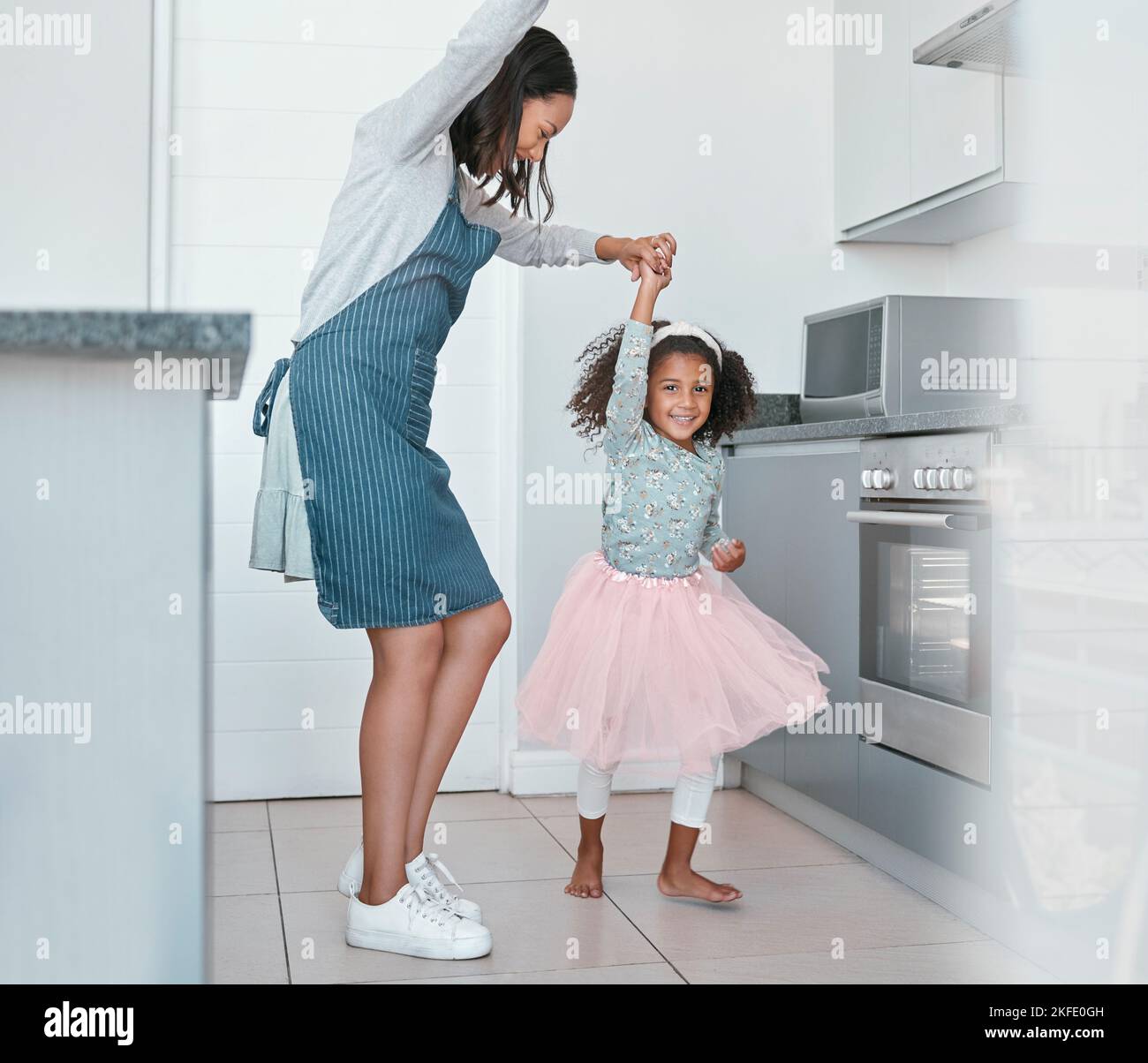 Dancing, playful and mother and child with freedom, music and happy in ...
