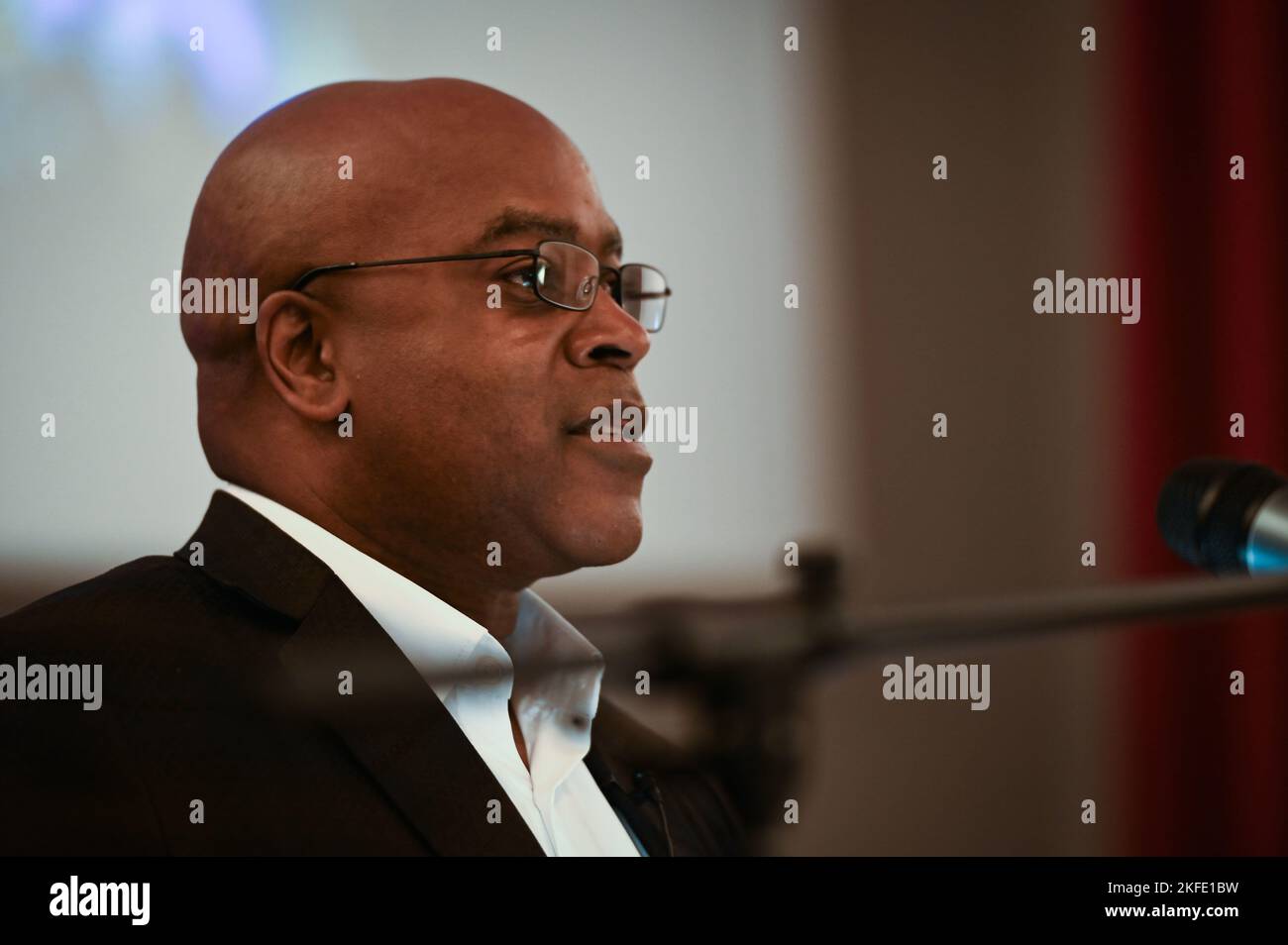 Lt. Col. Dwayne Jones, 39th Air Base Wing chaplain, provides remarks ...