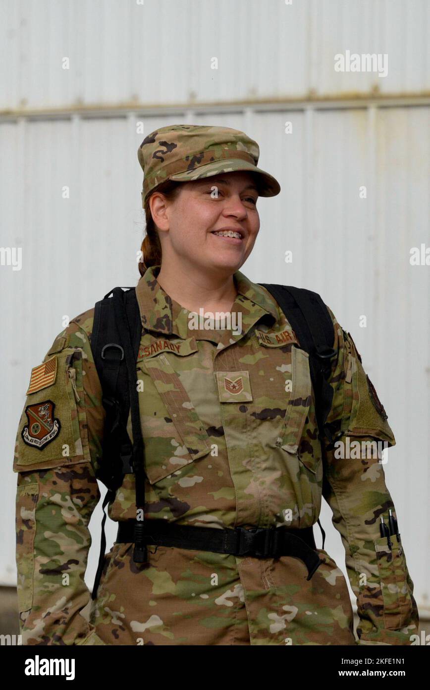 Tech. Sgt. Kayla Csanady of the 134th Force Support Squadron welcomes ...