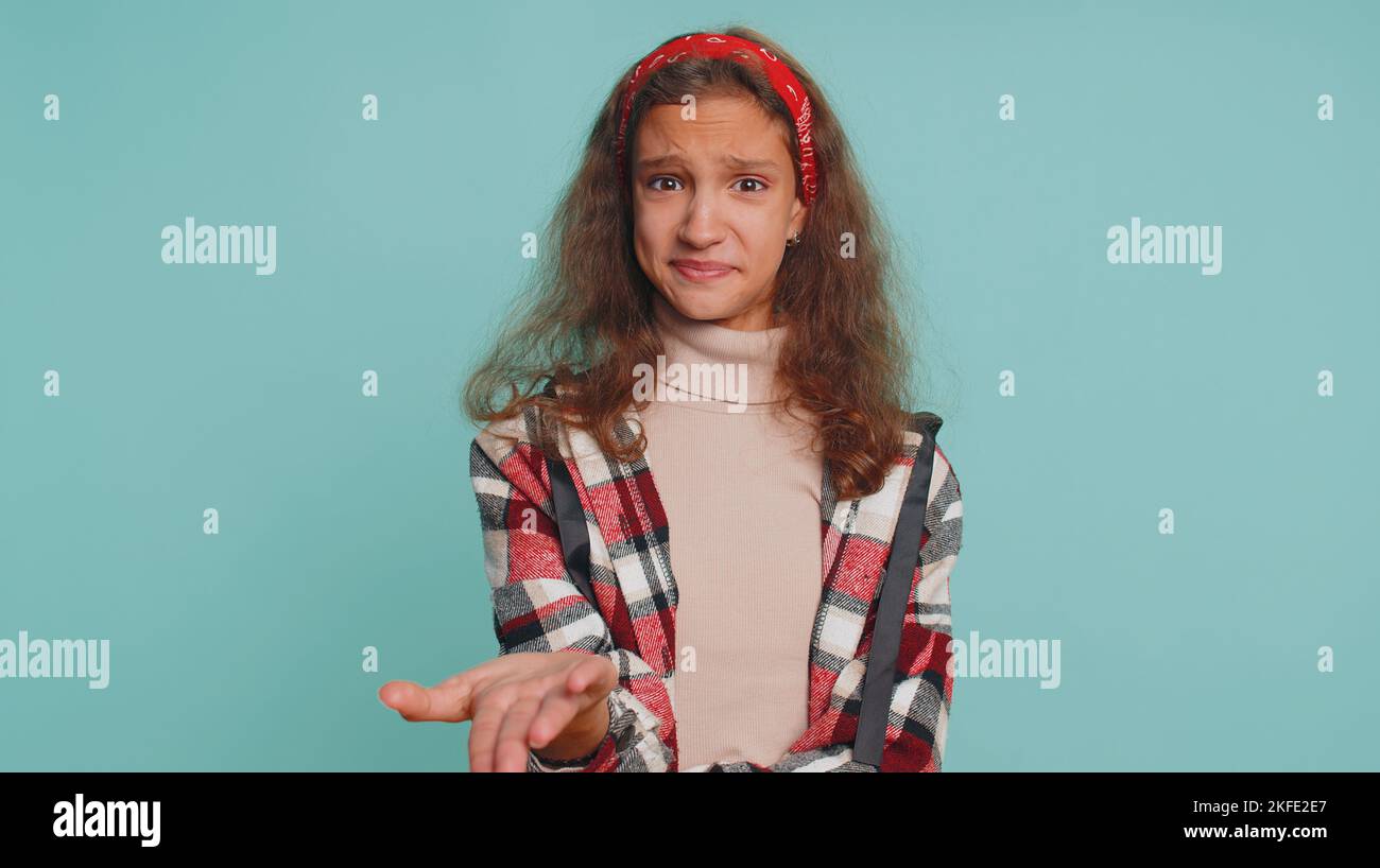 Teenager child girl kid asking why, what reason of failure ...