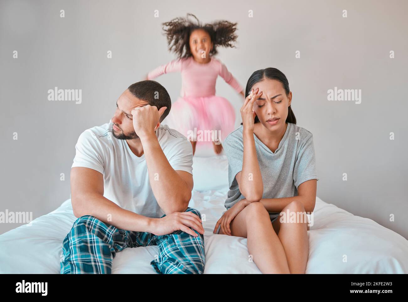 Adhd, child and parents with headache, stress and anxiety for autism ...