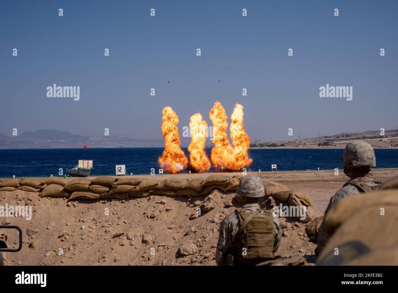 AQABA, Jordan – A simulated enemy boat is destroyed during phase two of ...