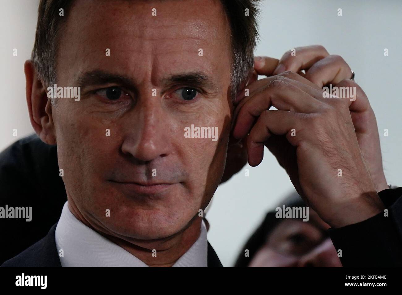 Chancellor of the Exchequer Jeremy Hunt gives a television interview ...