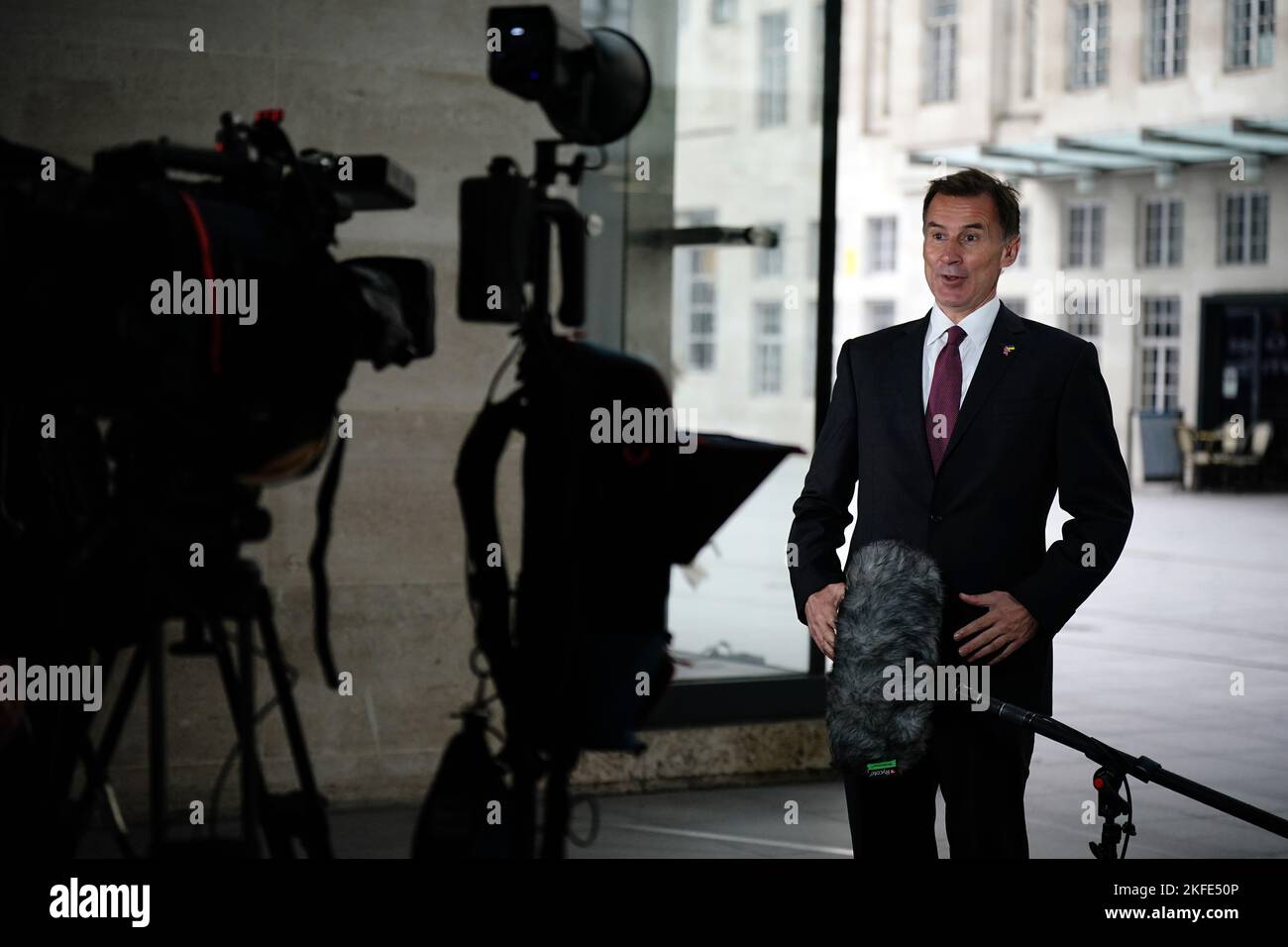 Chancellor of the Exchequer Jeremy Hunt gives a television interview ...