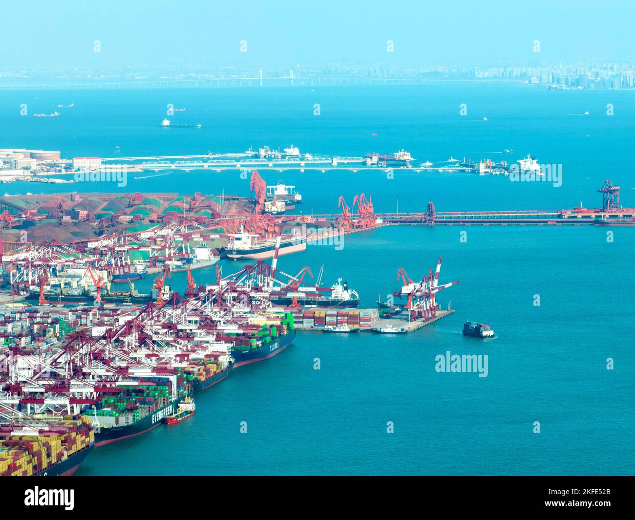 Aerial photos show the busy working scene at the container terminal of ...