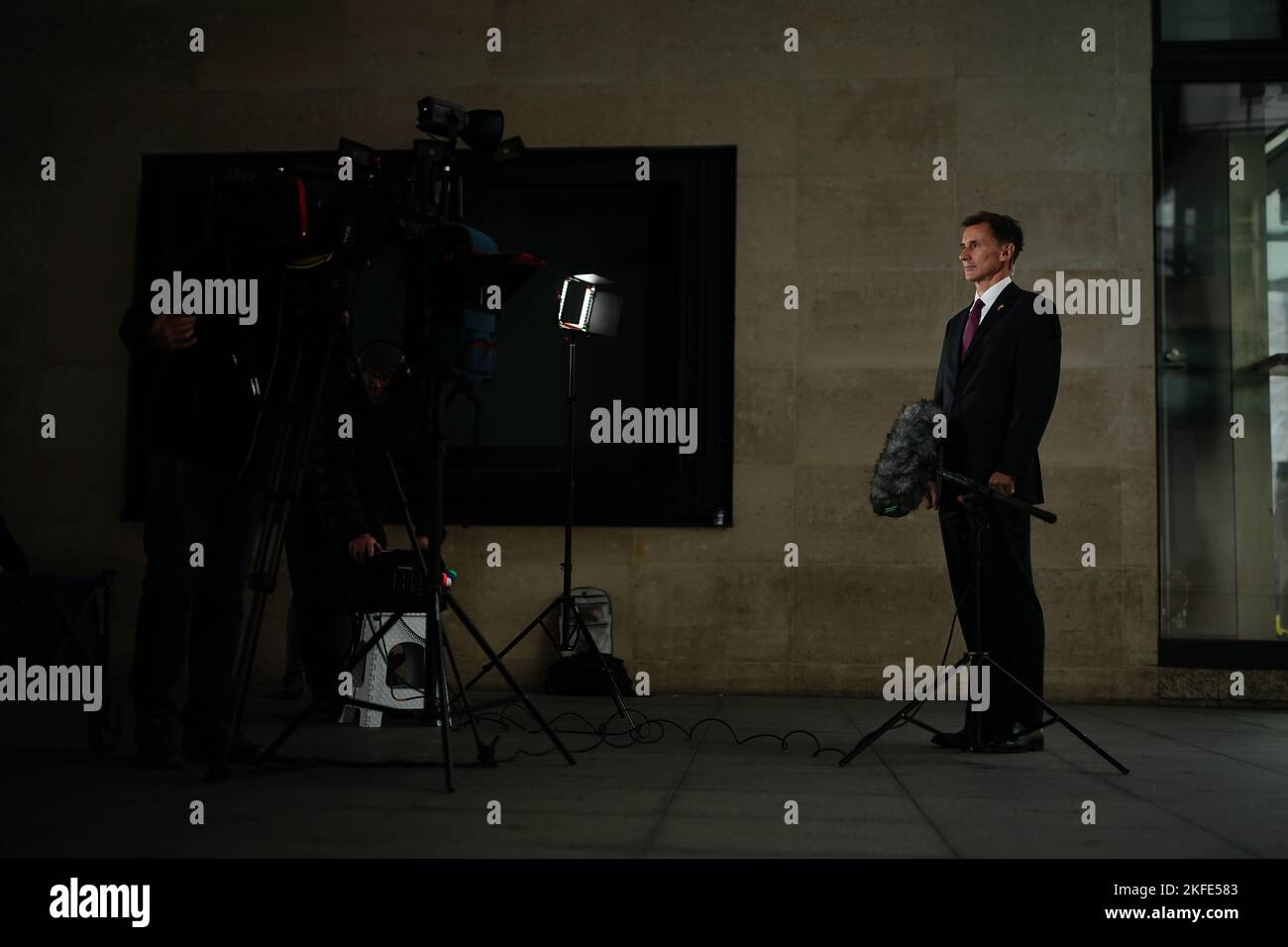 Chancellor of the Exchequer Jeremy Hunt gives a television interview ...