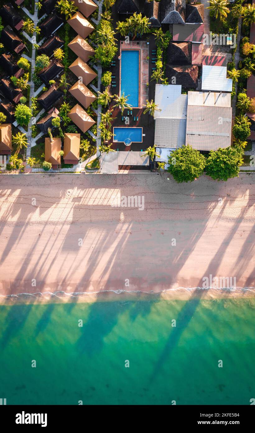 Aerial view of Long Beach at sunset, in Koh Lanta, Krabi, Thailand ...