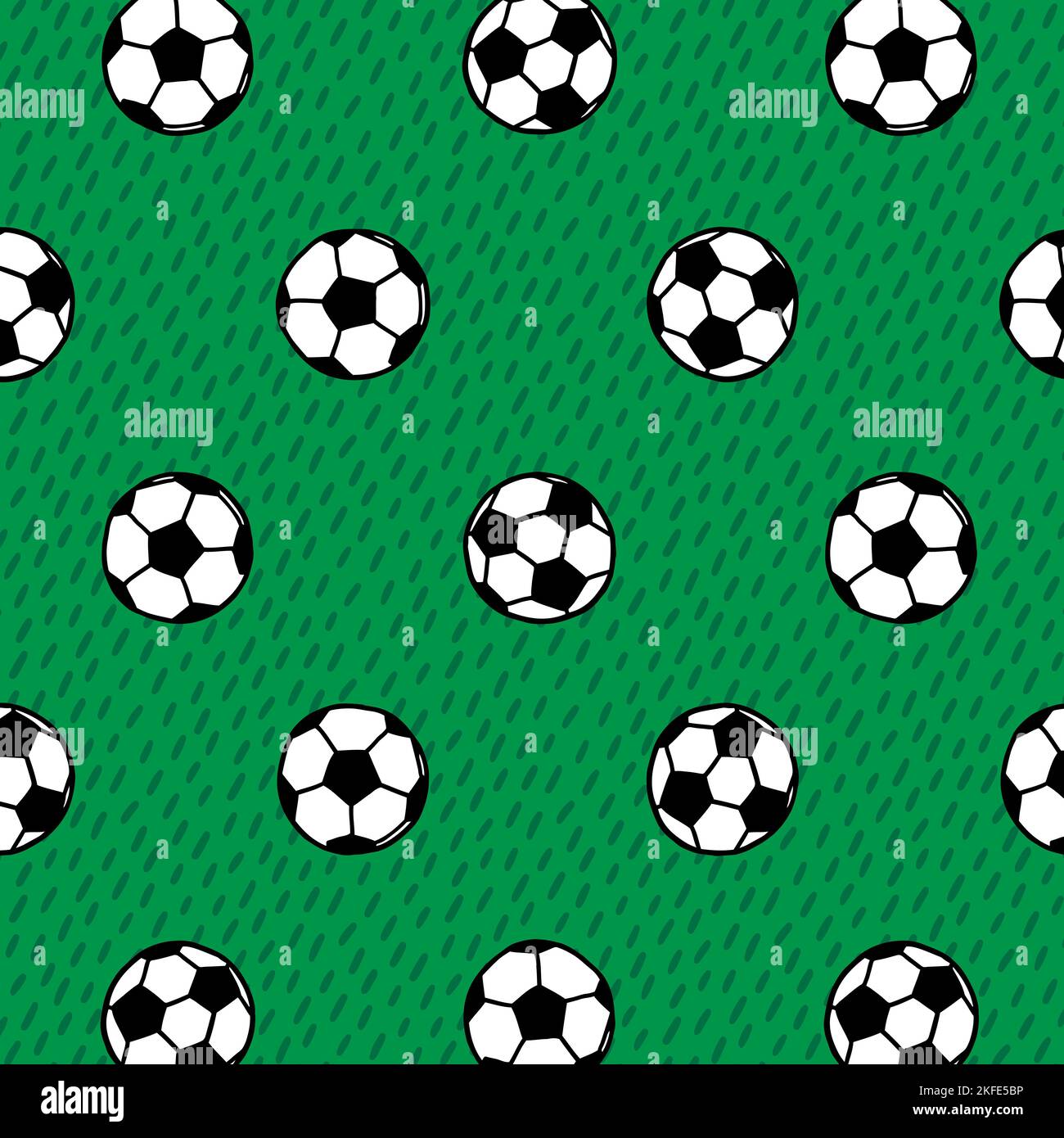 Hand drawn vector illustration of soccer ball on football field pattern ...