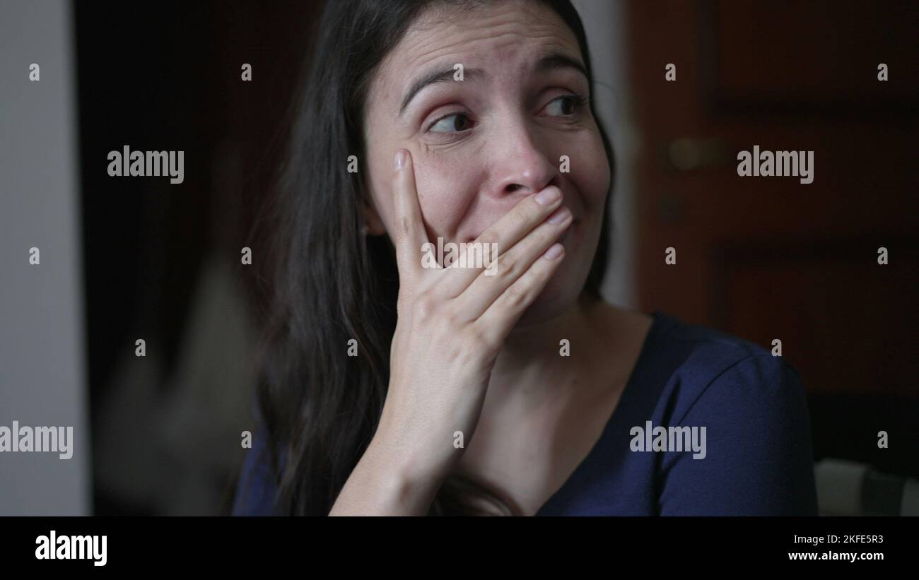 Woman reacting with surprise and unbelief to news told by friend ...