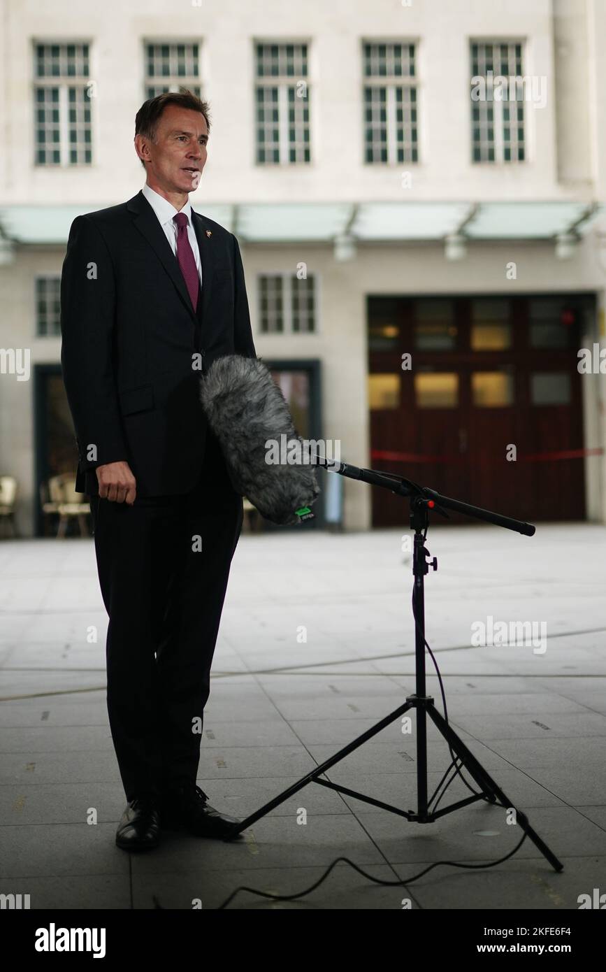 Chancellor of the Exchequer Jeremy Hunt gives a television interview ...