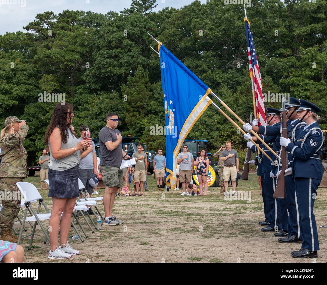 The 102nd Intelligence Wing Honor Guard posts The Colors. 2022 Family ...