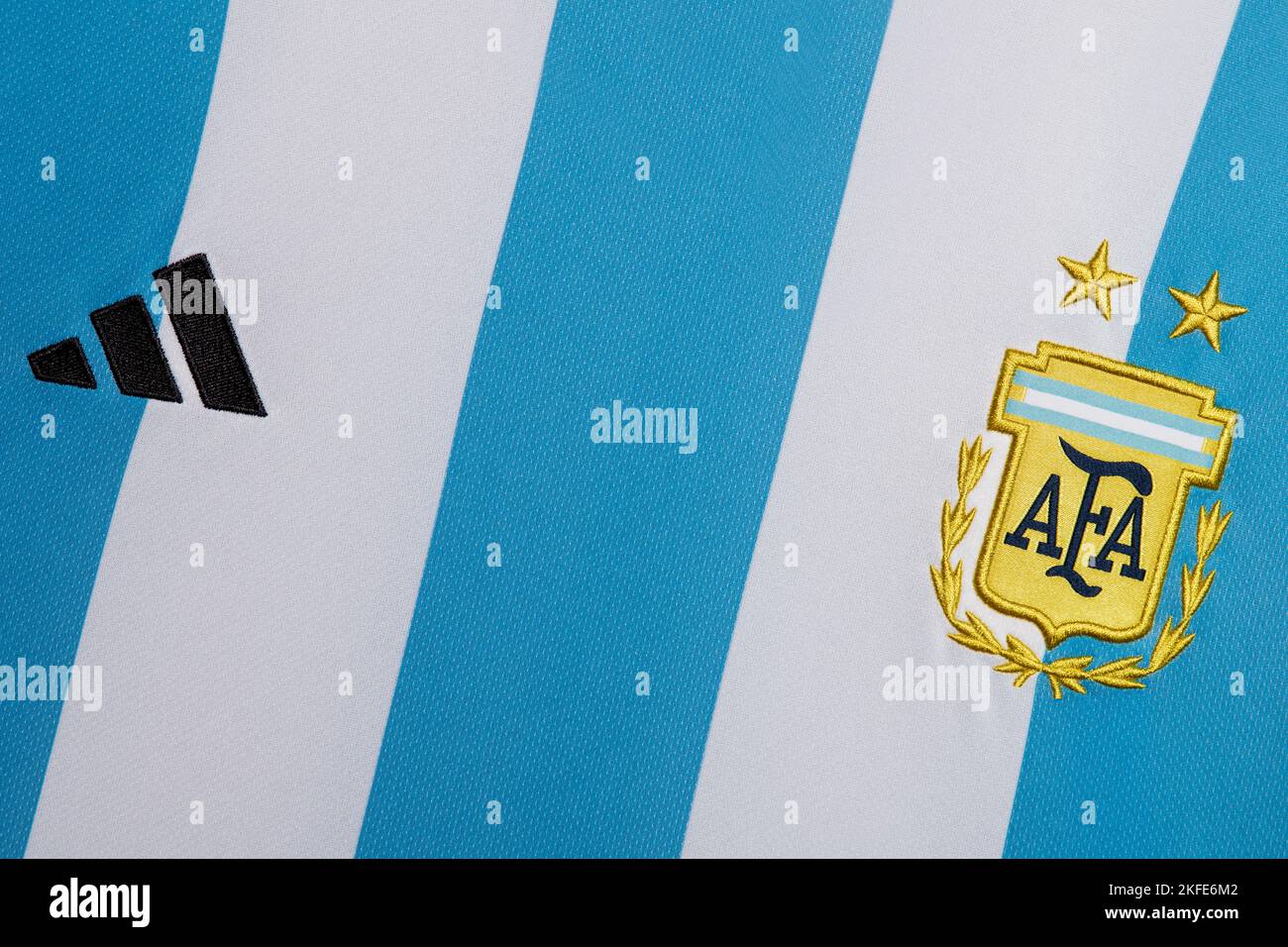 Close up of National Football team crest on home kit. FIFA World Cup ...
