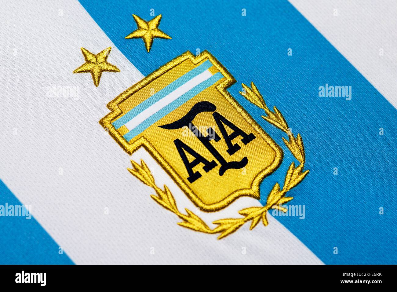 Close up of National Football team crest on home kit. FIFA World Cup ...