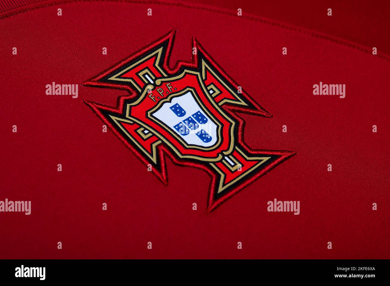 Close up of National Football team crest on home kit. FIFA World Cup ...