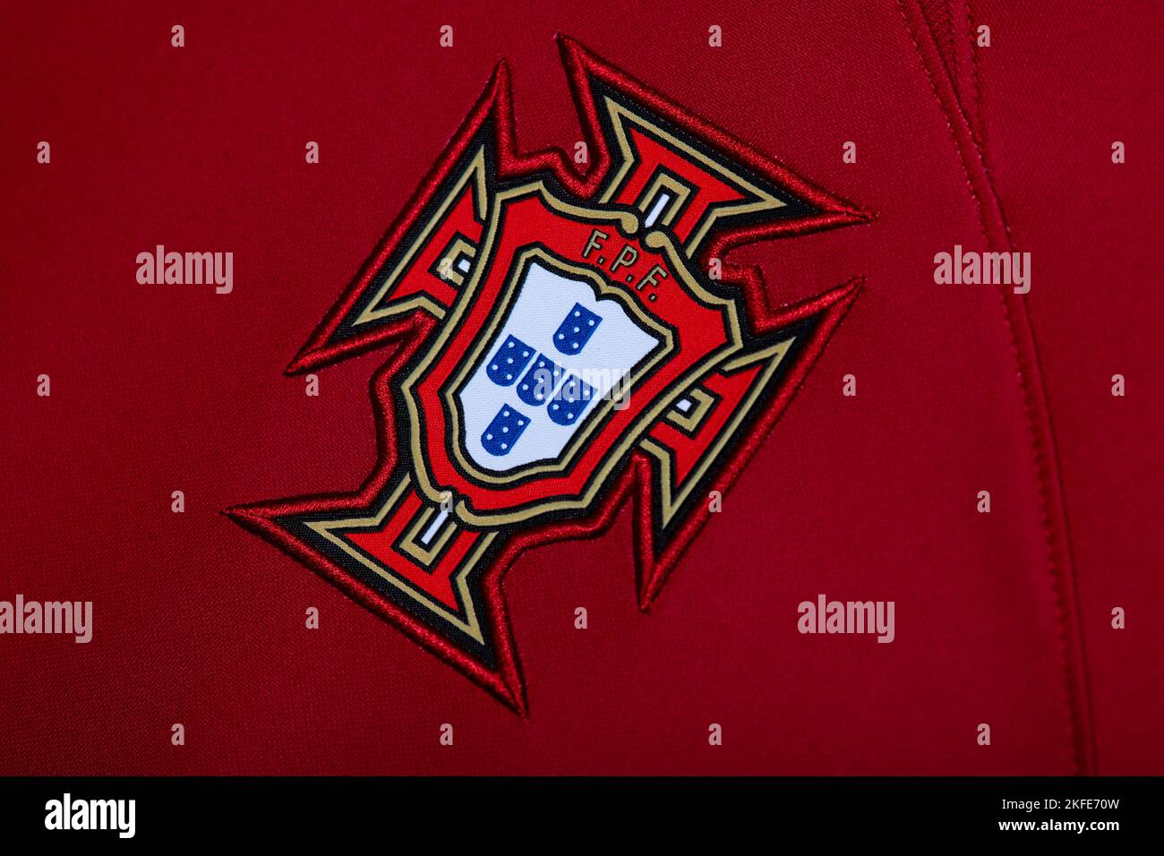 Close up of National Football team crest on home kit. FIFA World Cup ...