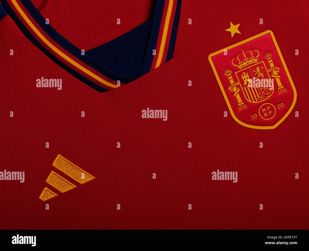 Close up of National Football team crest on home kit. FIFA World Cup ...