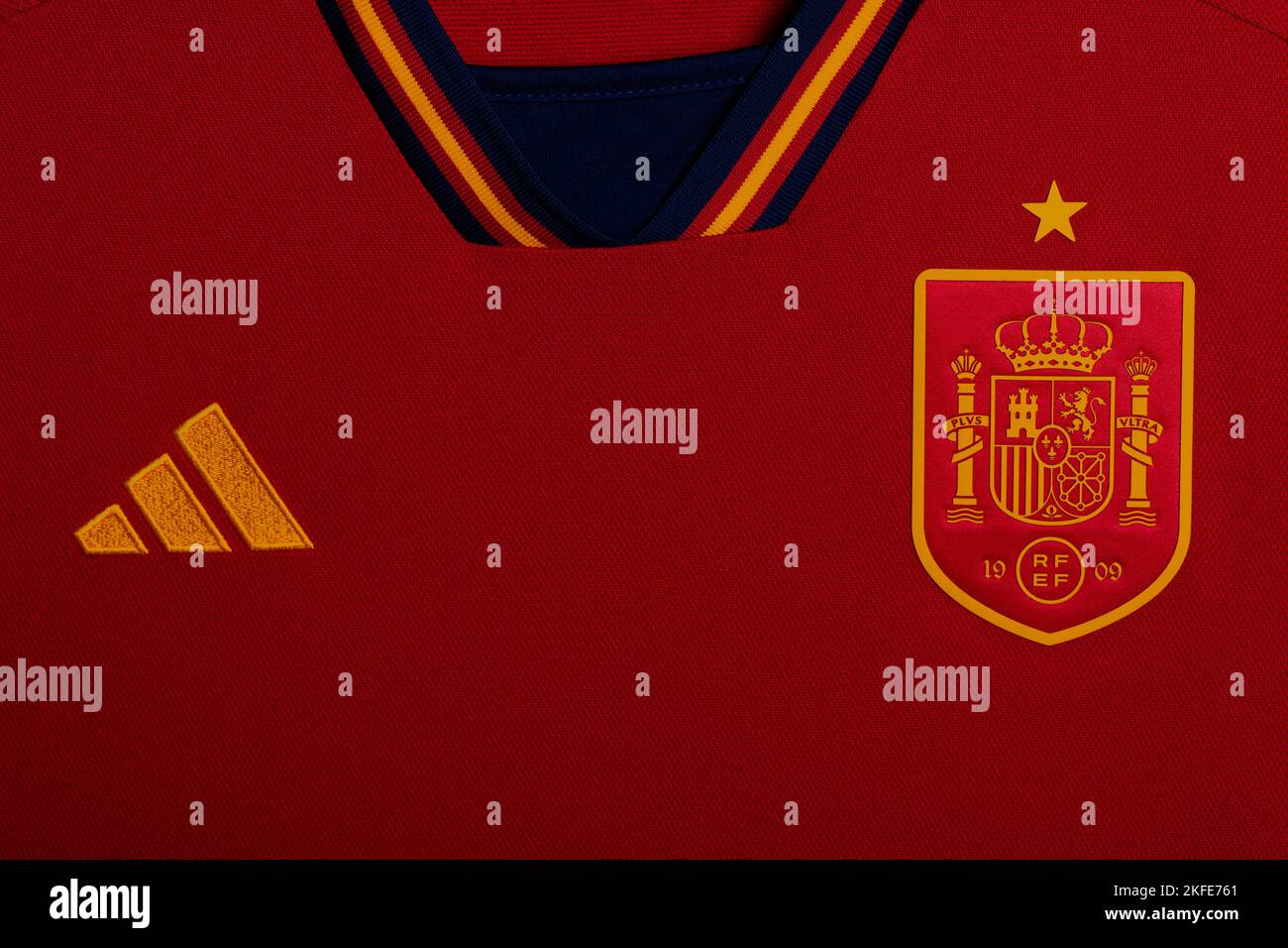 Close up of National Football team crest on home kit. FIFA World Cup ...