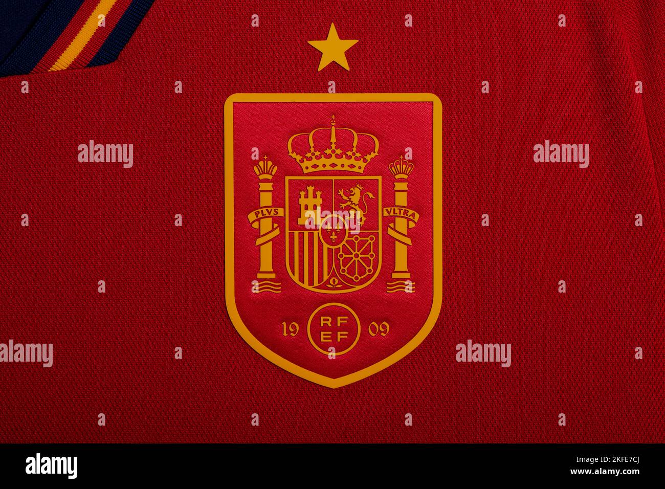 Close up of National Football team crest on home kit. FIFA World Cup ...