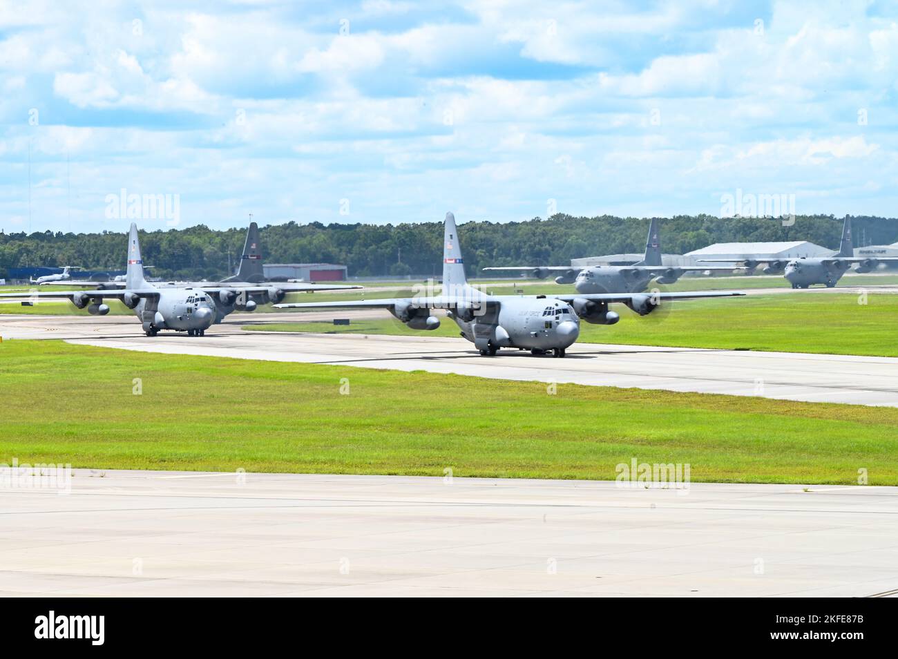 Six C-130 Hercules aircraft from the Georgia Air National Guard execute ...