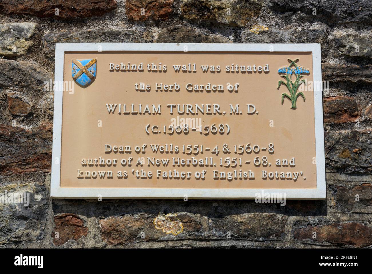 A plaque commemorating the herb garden of William Turner - the Father ...