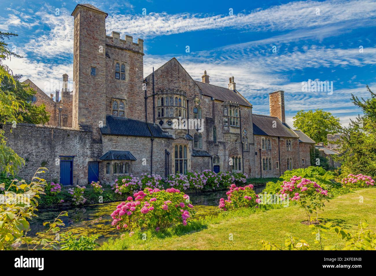 The historic facade and hydrangea lined moat outside the Bishop's ...