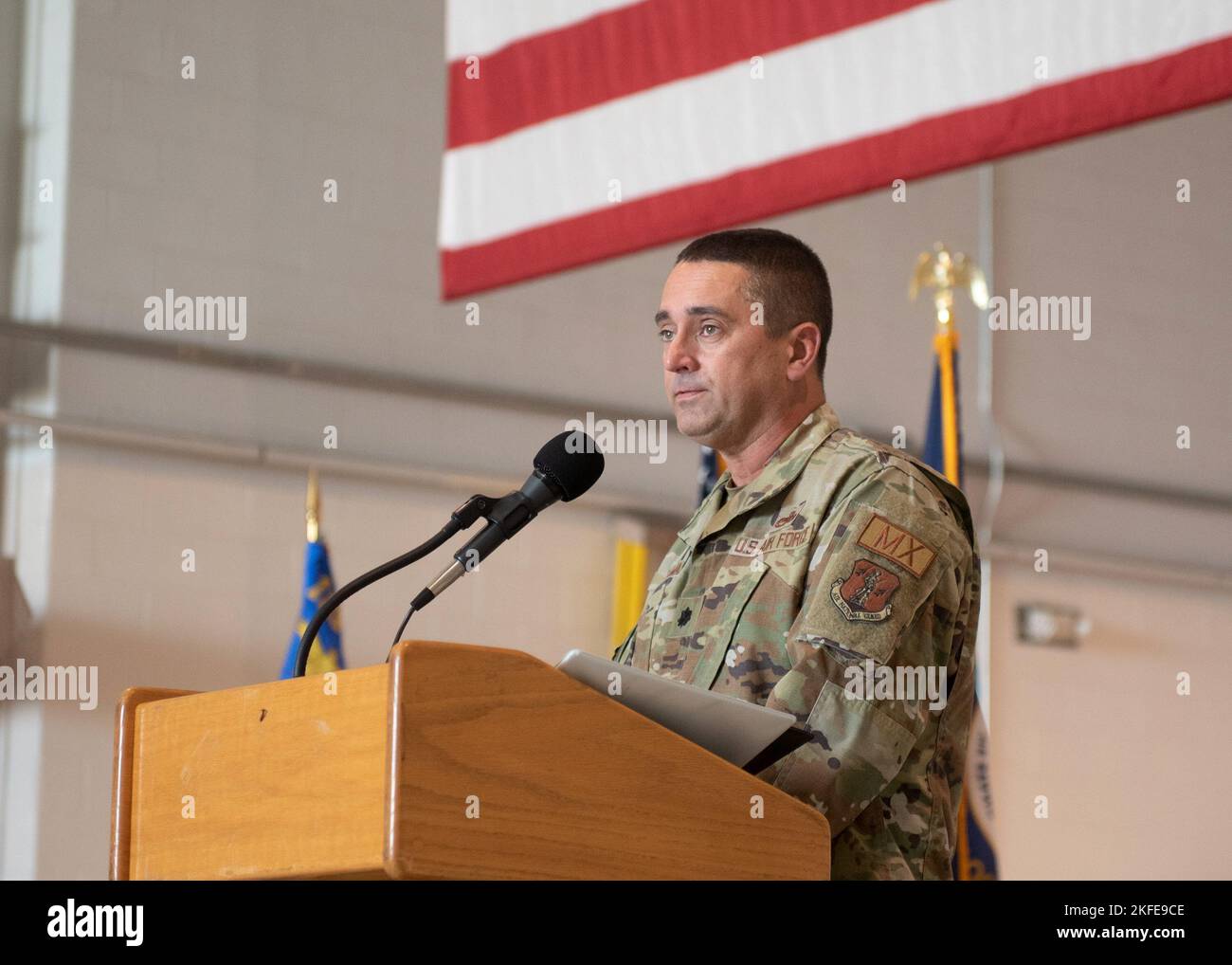 Lt. Col. Jerry Zollman speaks to the audience after accepting command ...