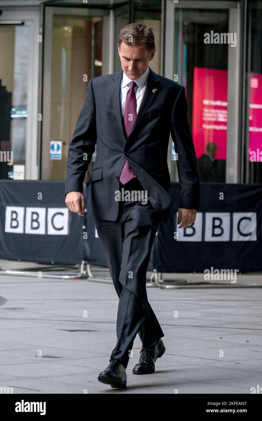 Chancellor of the Exchequer Jeremy Hunt gives a television interview ...