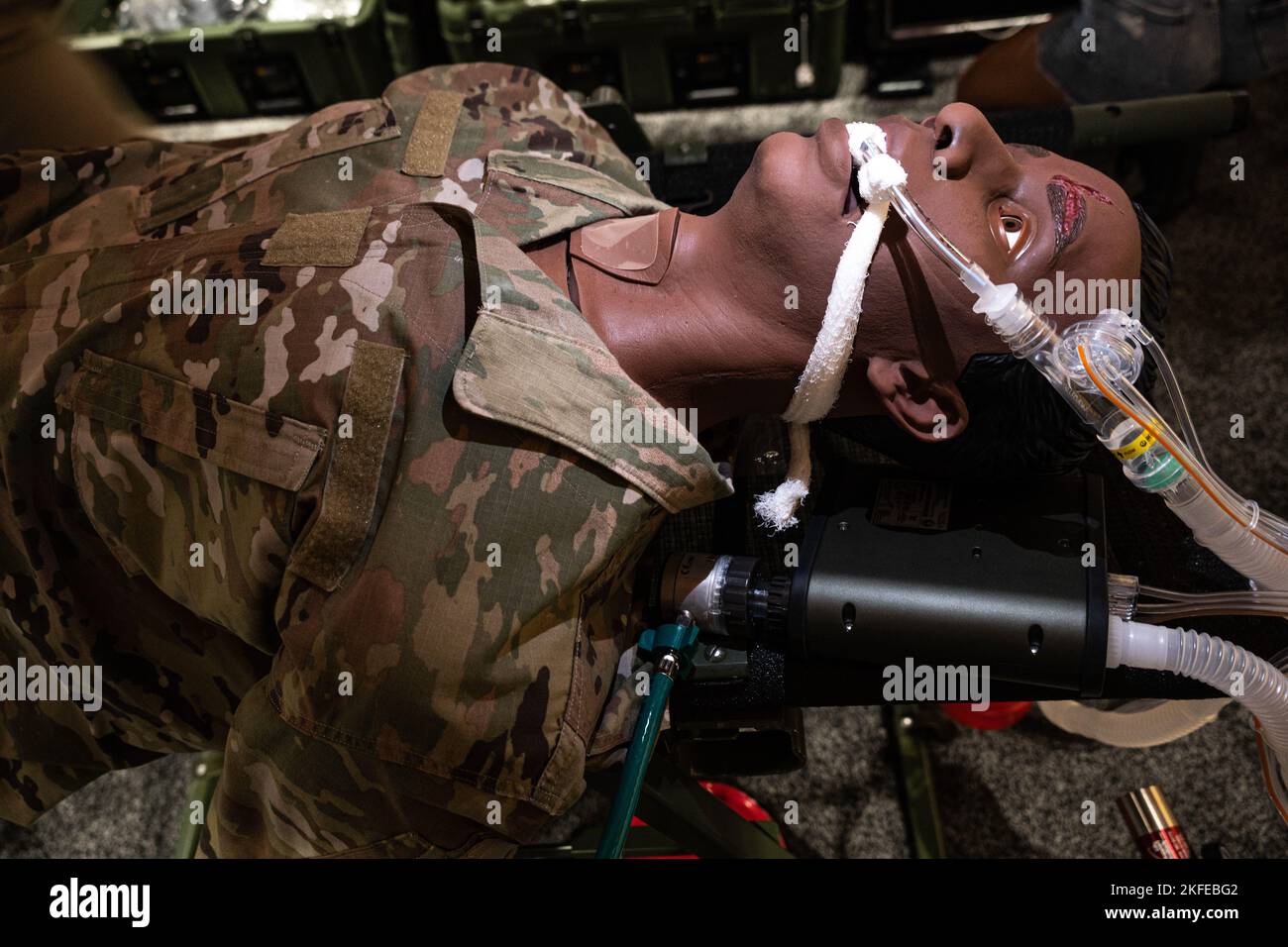 A lifelike combat casualty mannequin sits on display inside the U.S ...