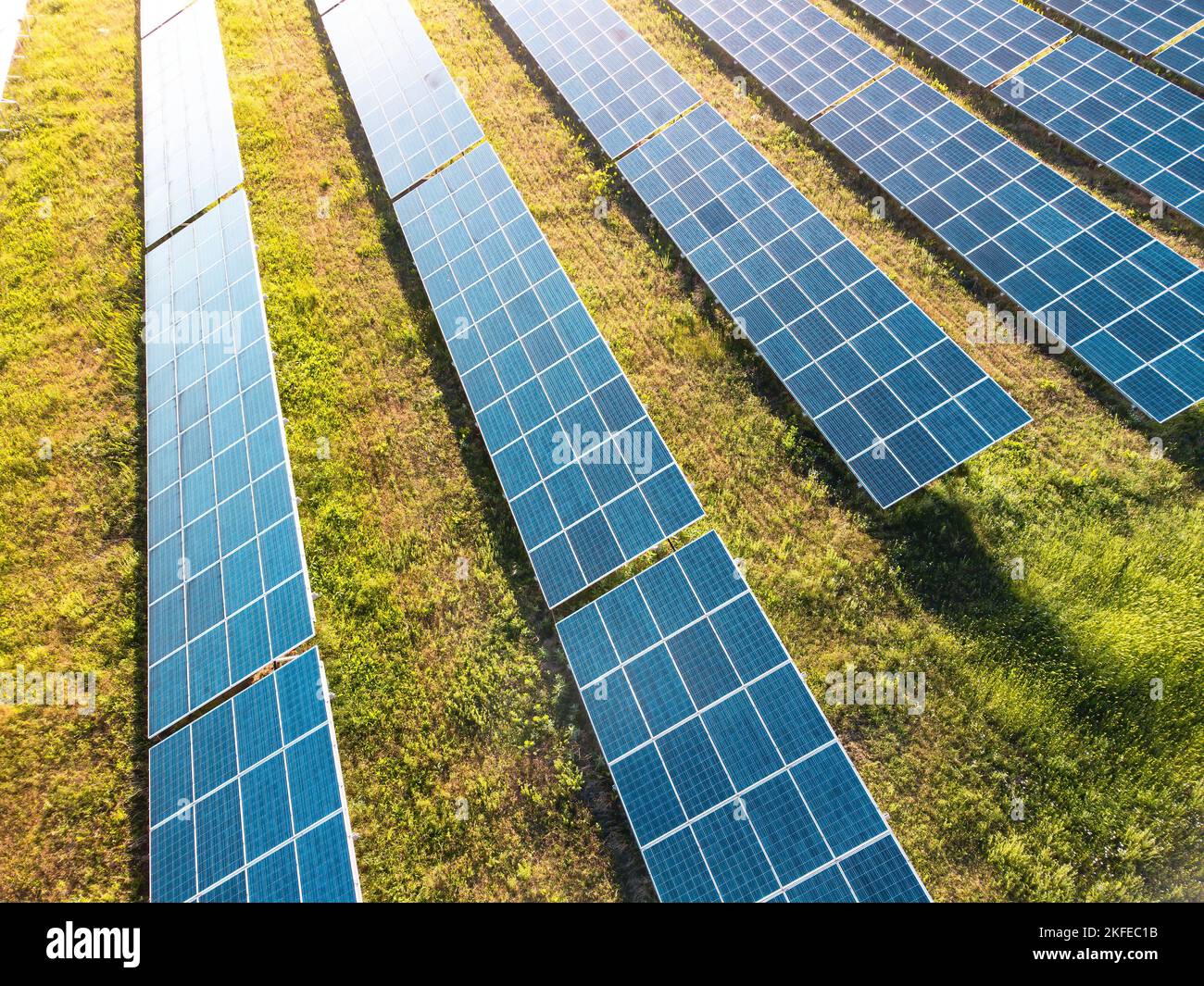 Aerial top view of a solar panels power plant. Photovoltaic solar ...