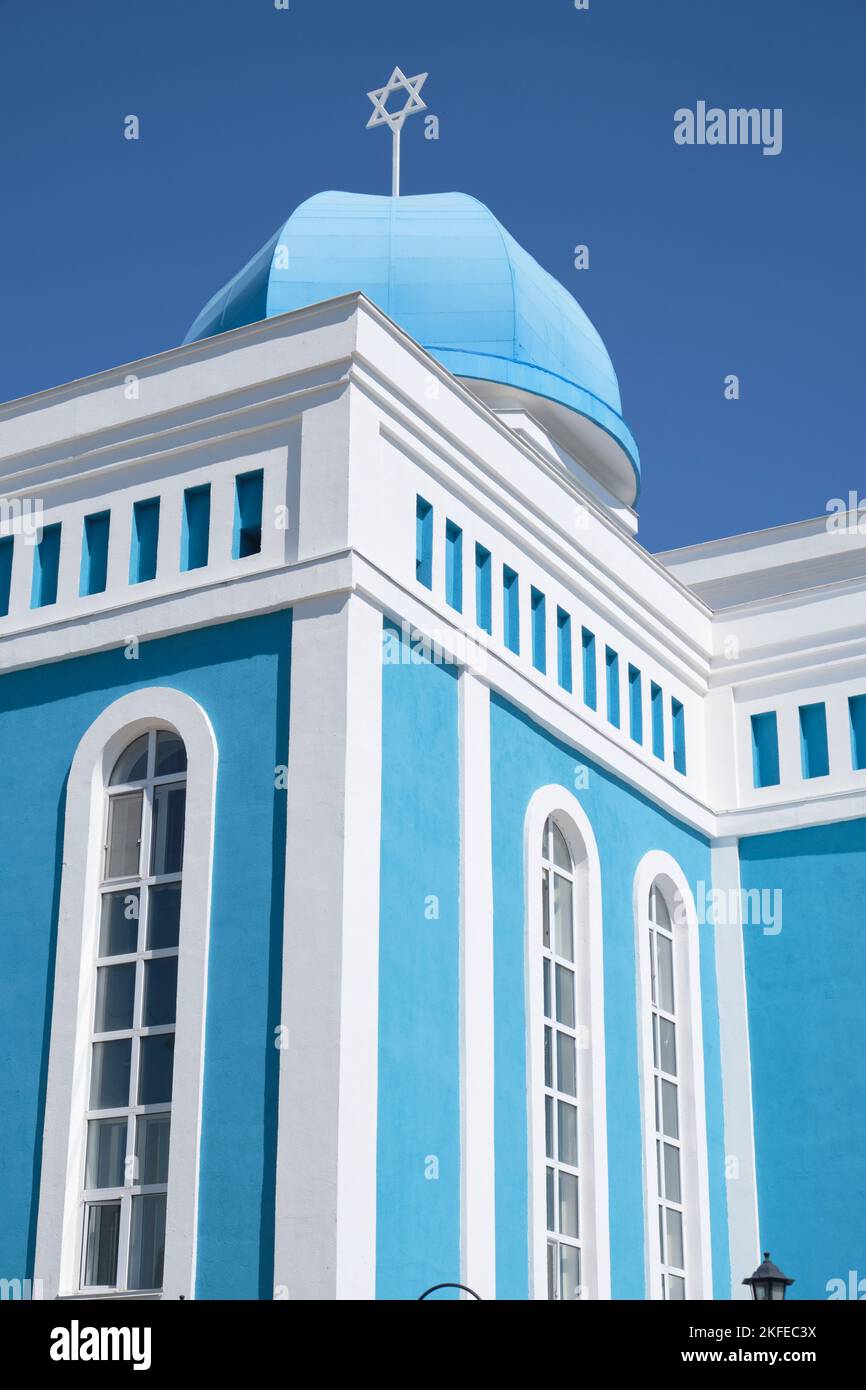 Exterior facade of the baroque blue and white Jewish Synagogue, Beit ...