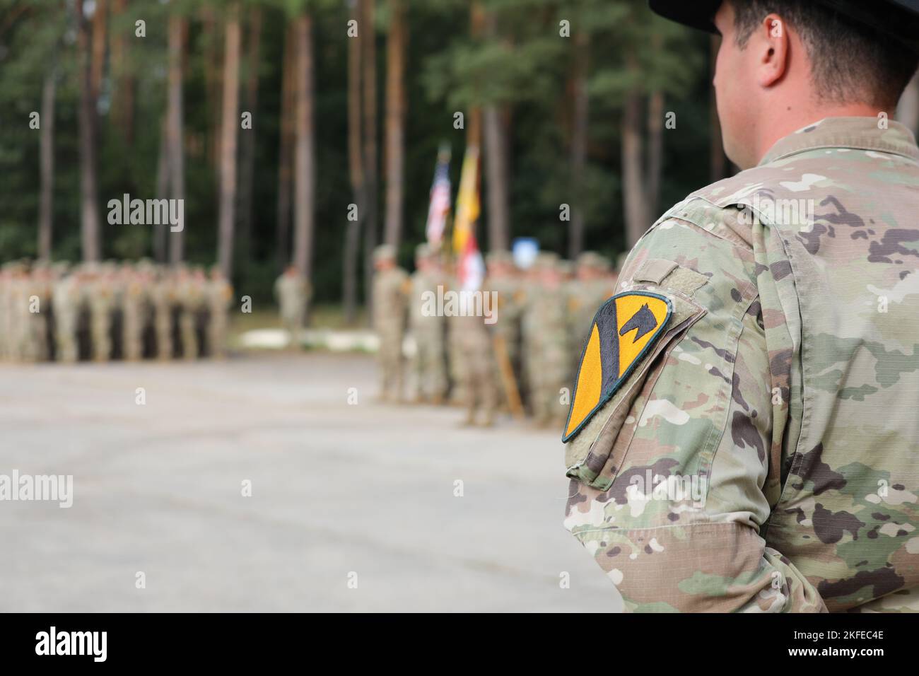 U.S. Army soldiers participate in a Change of Command Ceremony for ...