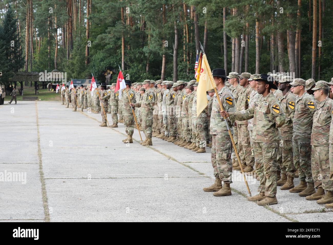 U.S. Army soldiers participate in a Change of Command Ceremony for ...
