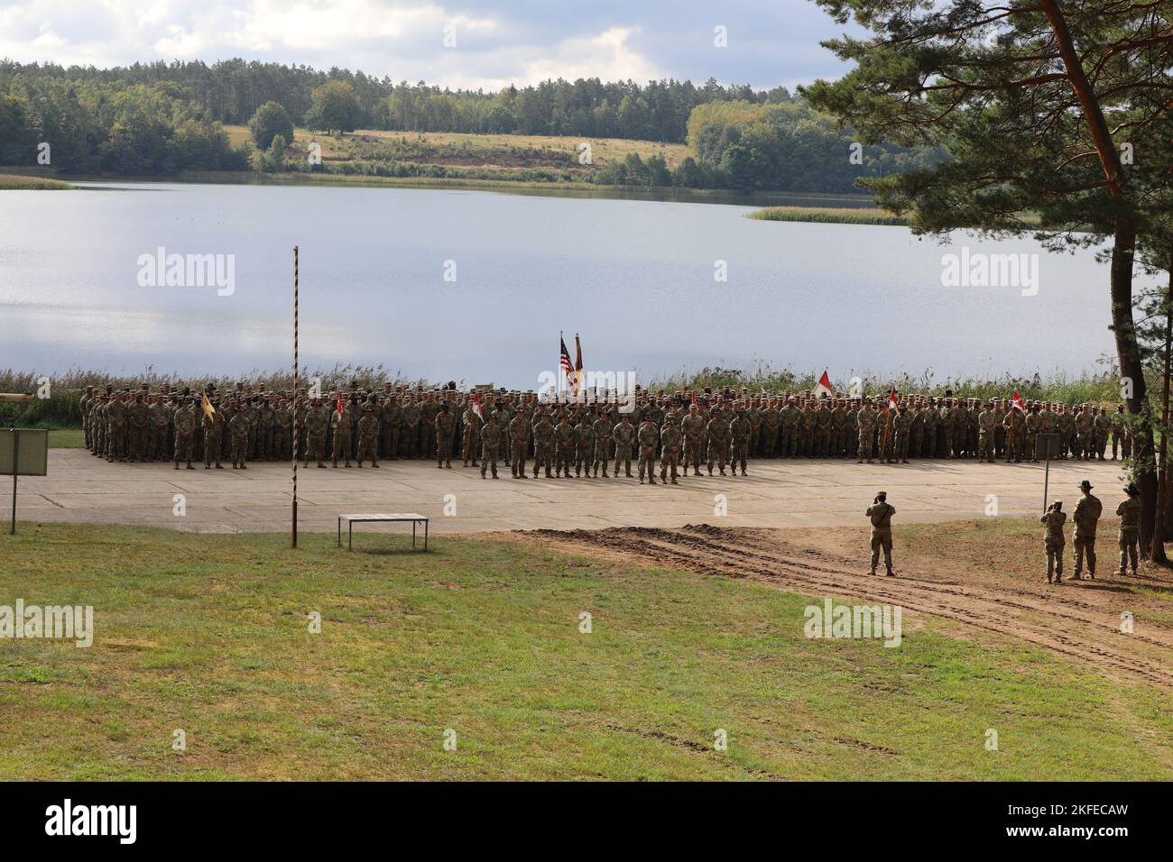 U.S. Army soldiers participate in a Change of Command Ceremony for ...