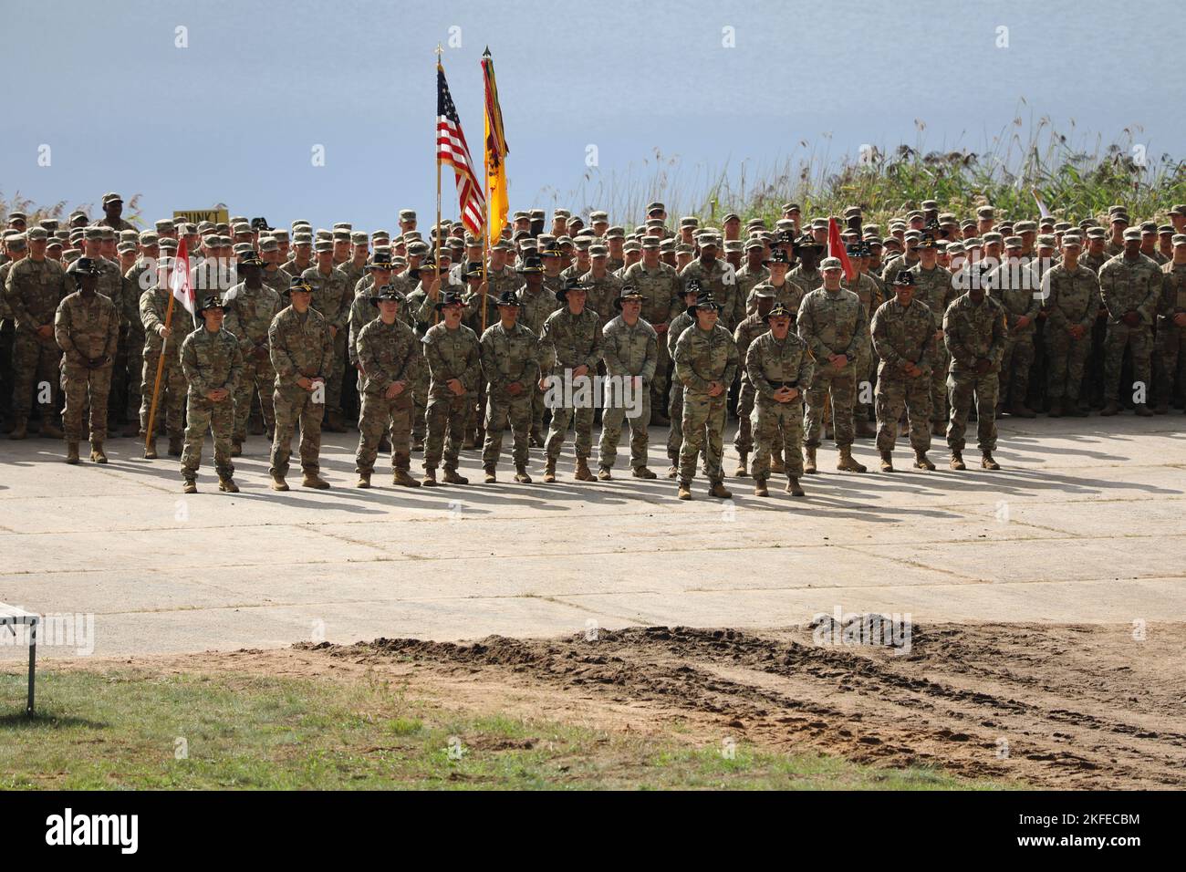 U.S. Army soldiers participate in a Change of Command Ceremony for ...