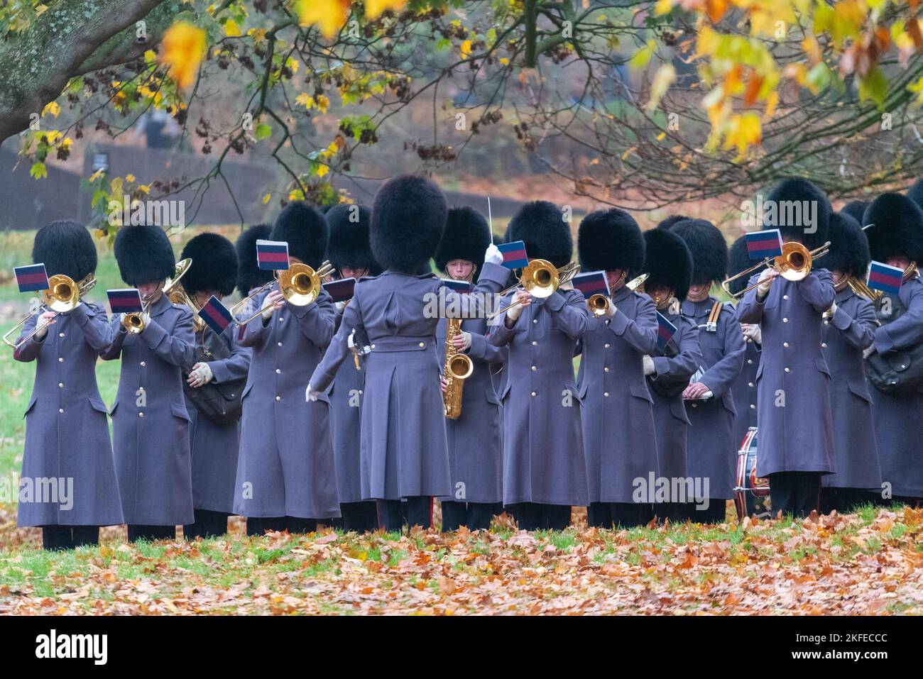 Band of the Coldstream Guards playing after gun salute by Kings Troop ...