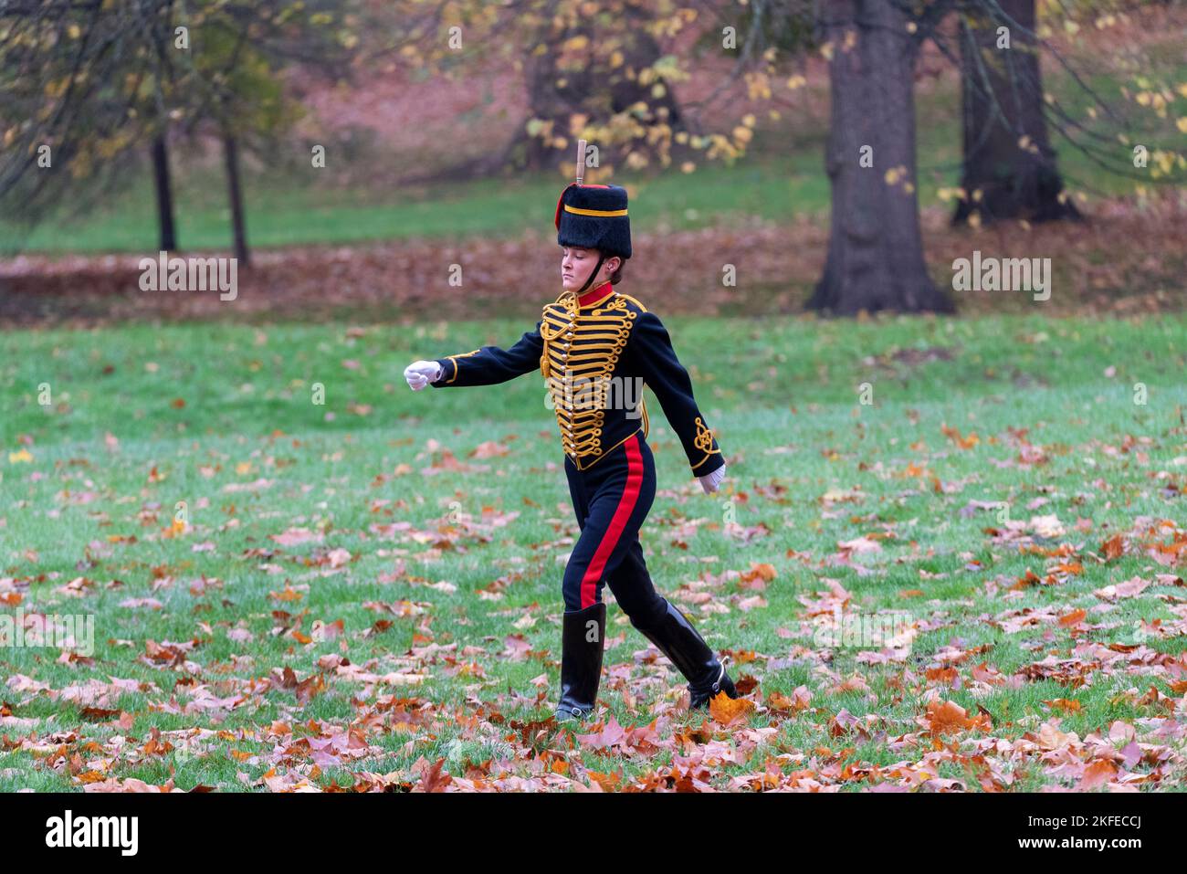 Female soldier of Kings Troop, Royal Horse Artillery preparing for a 41 ...