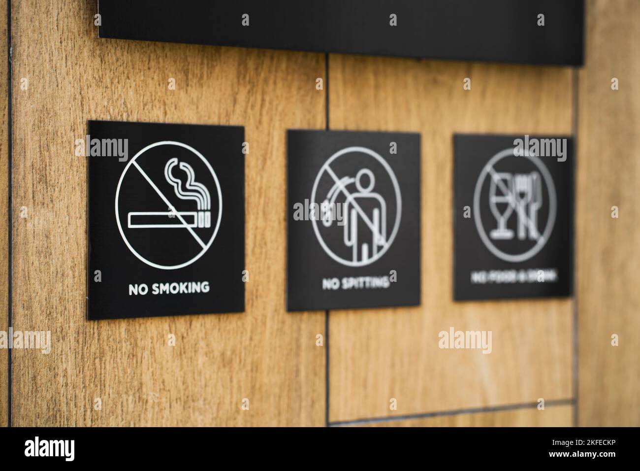 Signs with prohibitions and behavior rules, at the entrance to the ...