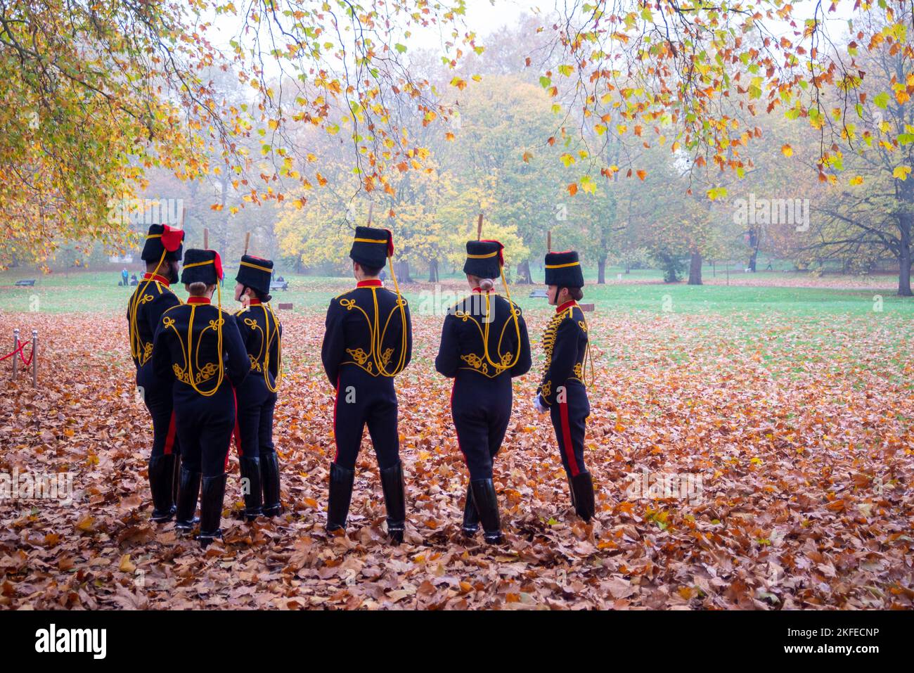 Soldiers of Kings Troop, Royal Horse Artillery preparing to carry out a ...