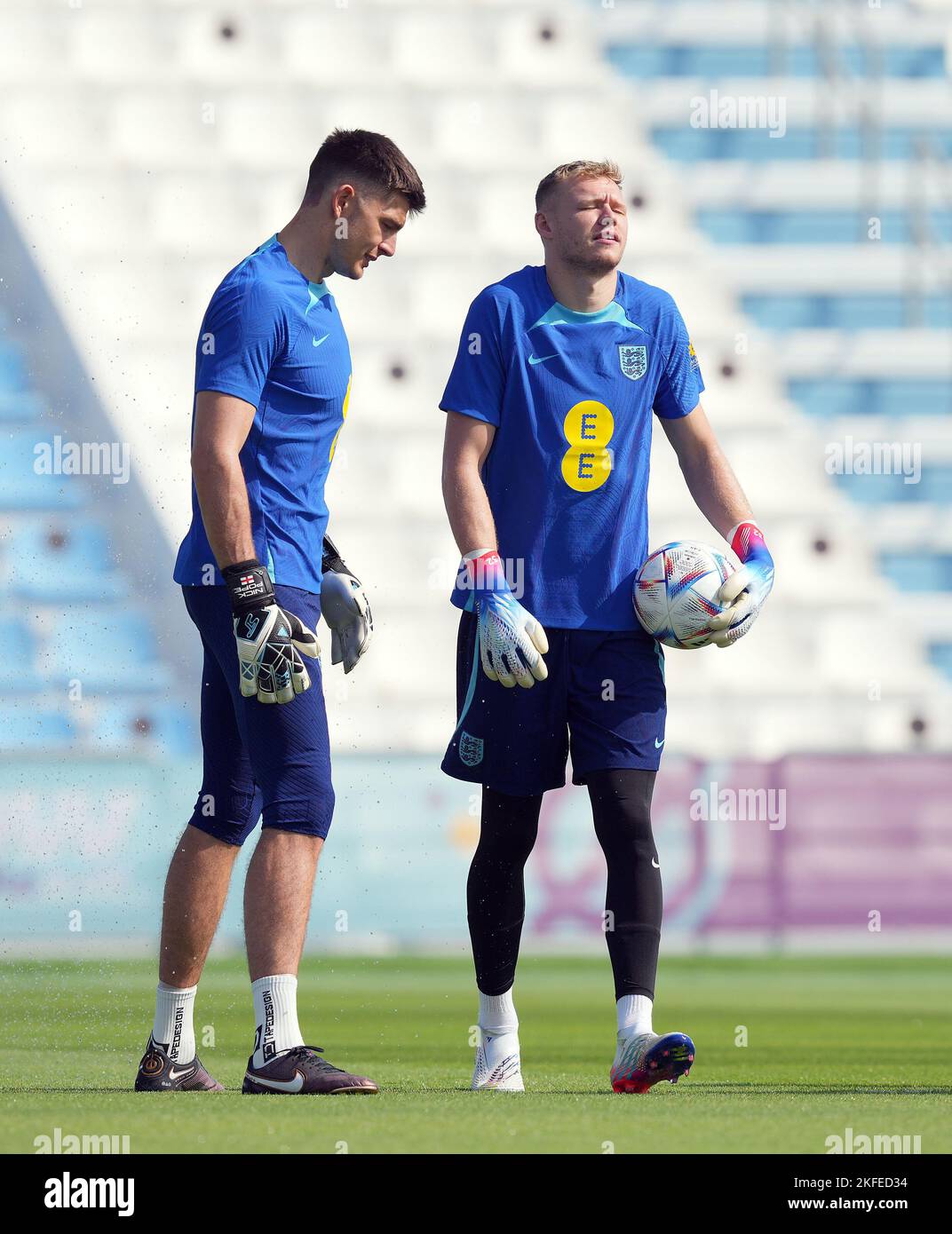 England goalkeepers Nick Pope and Aaron Ramsdale (right) during a ...