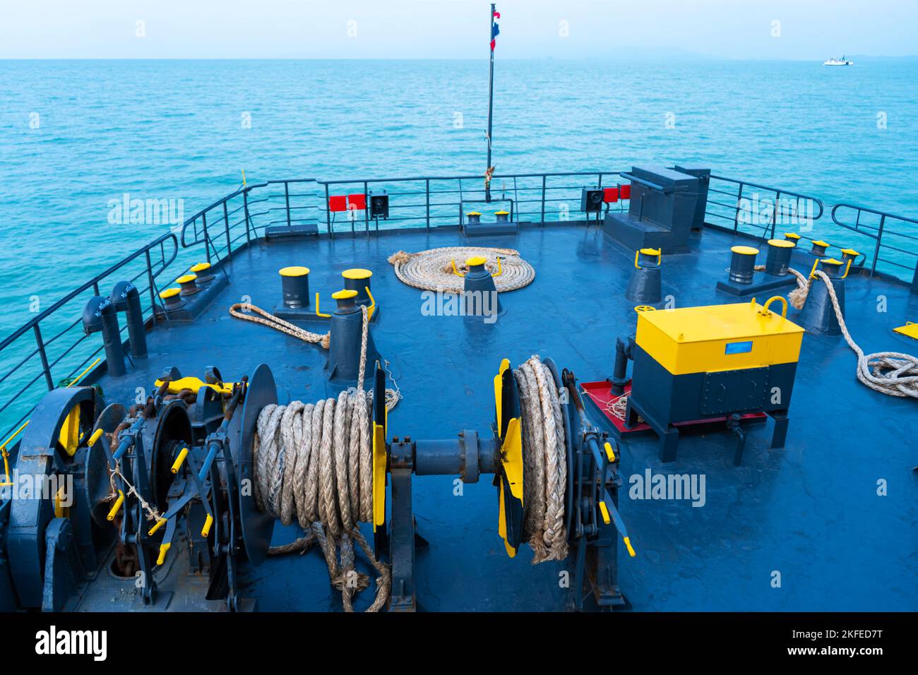 Ferry deck. Drum with mooring rope Stock Photo - Alamy
