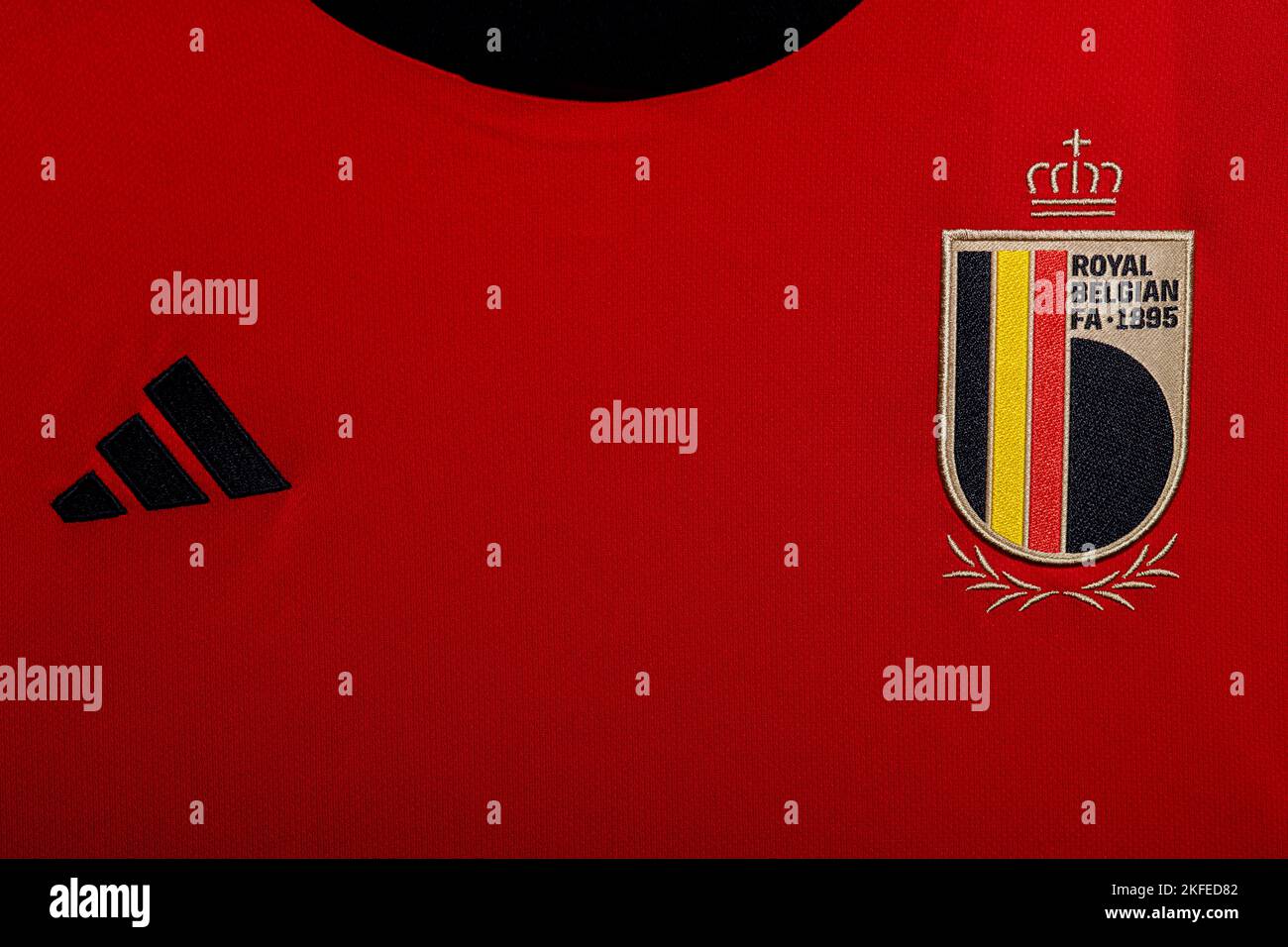 Close up of National Football team crest on home kit. FIFA World Cup ...