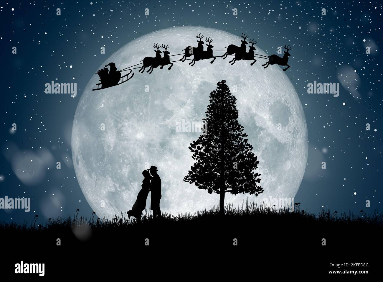 Silhouette of Santa Claus get a move to ride on their reindeer over ...