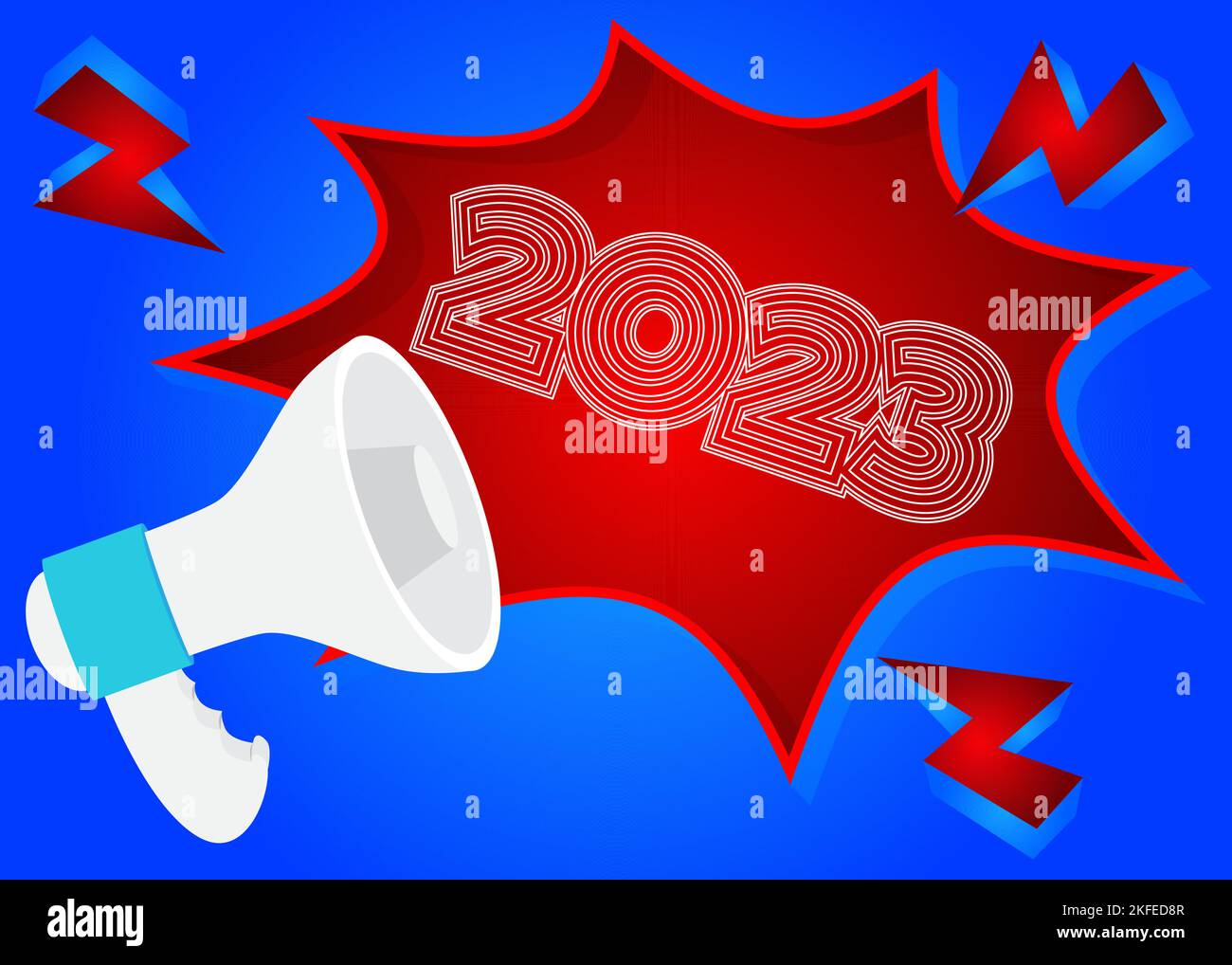 Number 2023 with cartoon Megaphone. Vector Announcement illustration ...