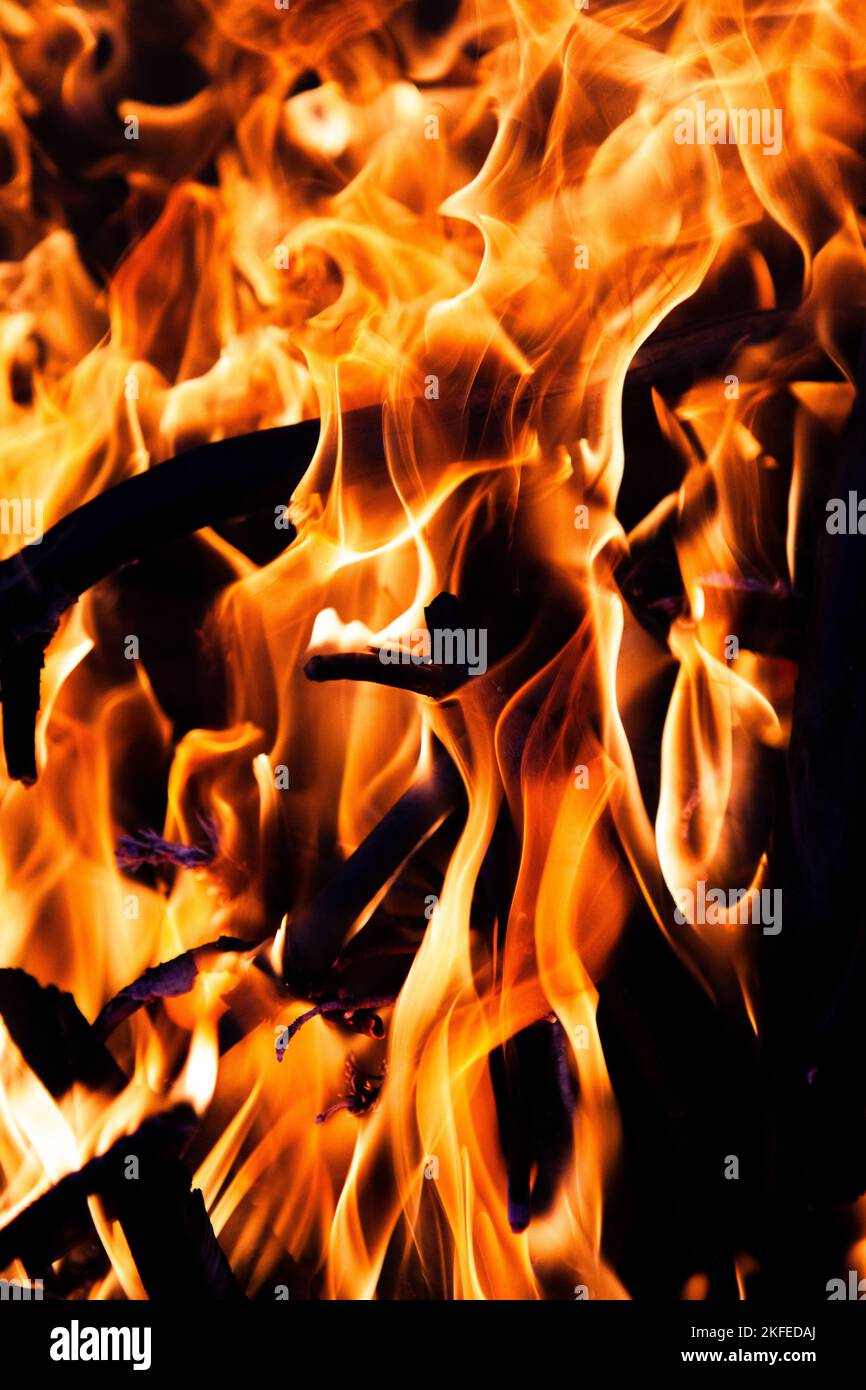 fire burning on a black background. Red fiery flame Stock Photo - Alamy
