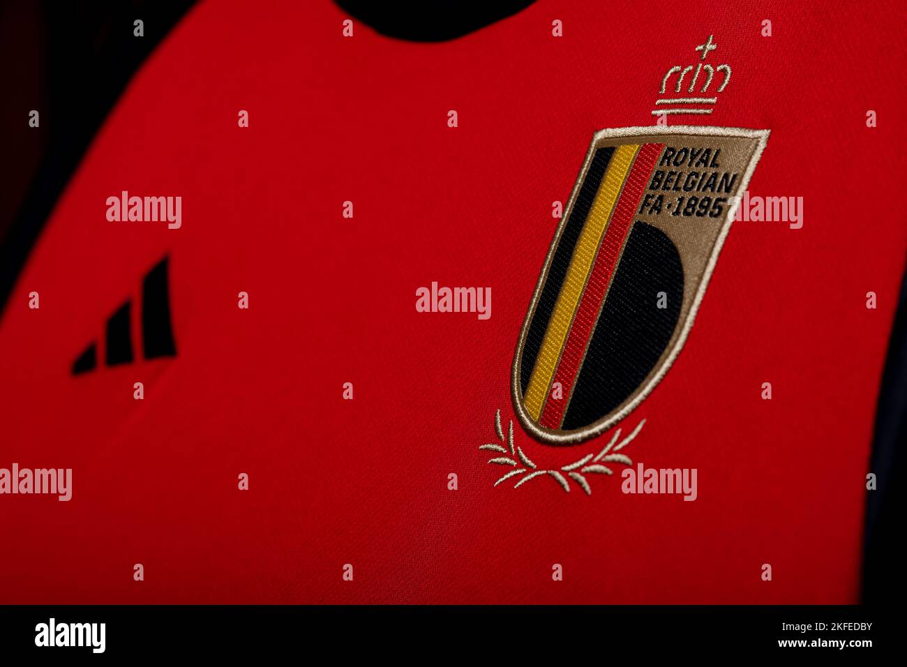Close up of National Football team crest on home kit. FIFA World Cup ...